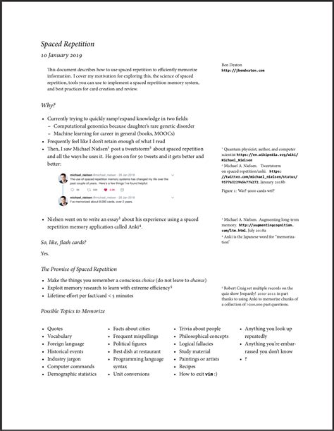 Notes On Spaced Repetition Memory Systems · J Ben Deaton