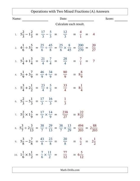 Operations With Two Mixed Fractions With Equal Denominators Mixed Fractions Results And Some