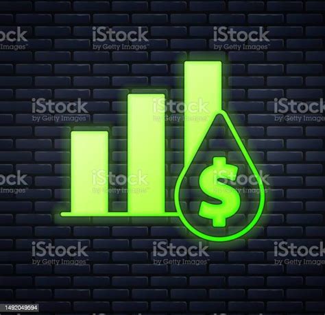 光るネオン円グラフのインフォグラフィックとドル記号アイコンはレンガの壁の背景に隔離されています図表の符号ベクトル Guiのベクターアート