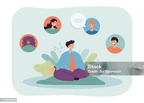 연꽃에서 명상하는 직원 포즈 플랫 벡터 일러스트 레이 션 0명에 대한 스톡 벡터 아트 및 기타 이미지 0명 개념 날씨