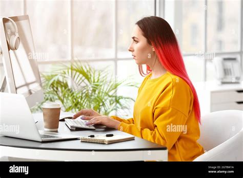 Female Programmer Working With Computer In Office Stock Photo Alamy