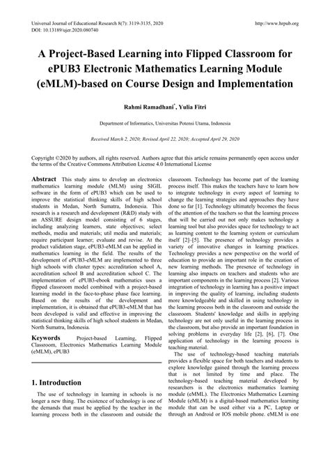 Pdf A Project Based Learning Into Flipped Classroom For Epub3 Electronic Mathematics Learning