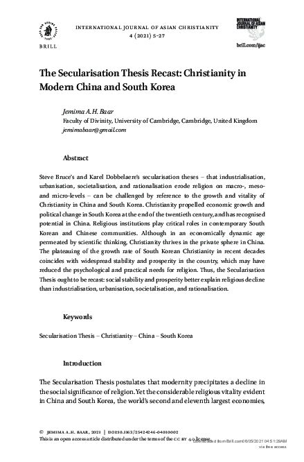 Pdf The Secularisation Thesis Recast Christianity In Modern China