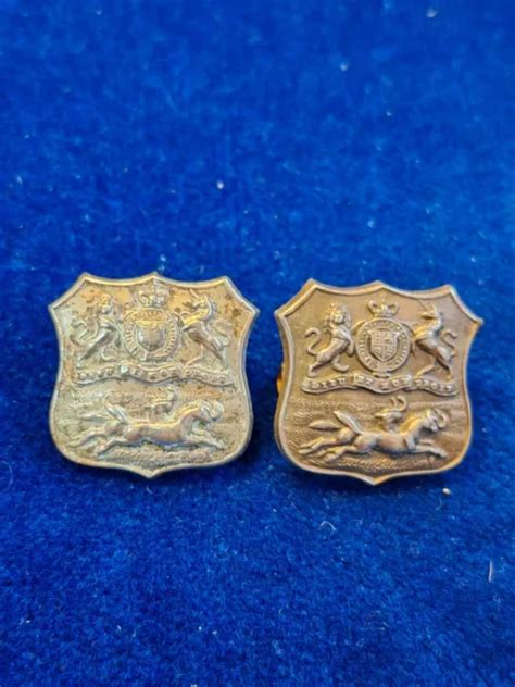 South African Durban Light Infantry Victorian Collar Badge Pair White