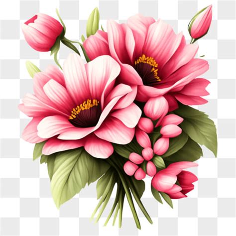 Descarga Ramo De Flores Rosadas Con Hojas Verdes Pngs En Línea