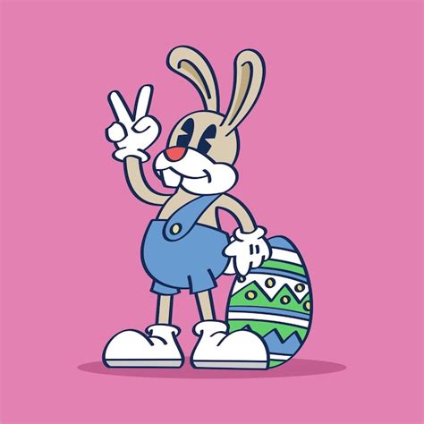 Un Lapin De Dessin Animé Avec Un Oeuf De Pâques Peint Vecteur Premium