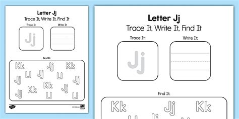 Letter Jj Trace It Write It Find It Worksheet For Prek K
