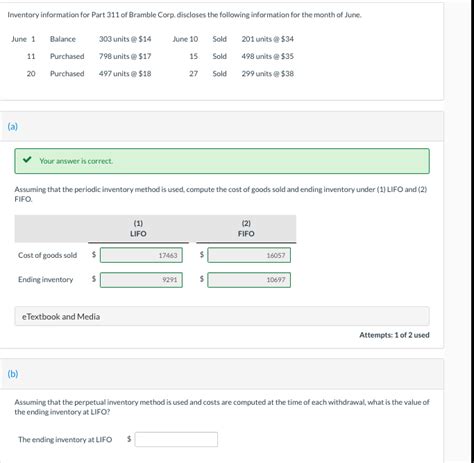 Solved Inventory Information For Part 311 Of Bramble Corp Chegg