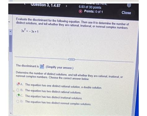 Solved Evaluate The Discriminant For The Following Equation
