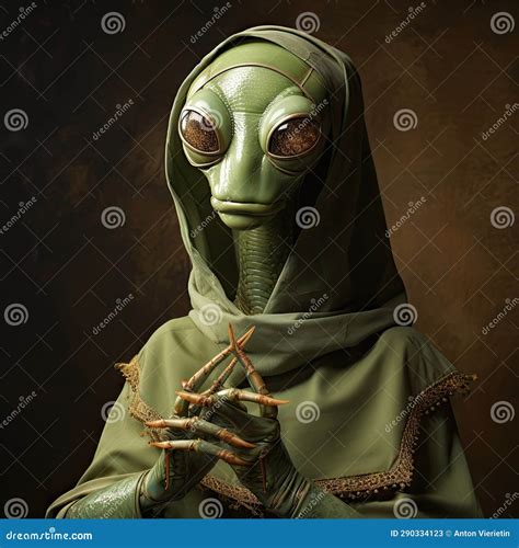 Giant Humanized Praying Mantis Sitting In Blossom Garden Parallel