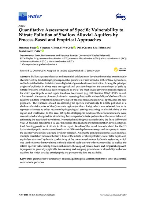 Pdf Quantitative Assessment Of Specific Vulnerability To Nitrate Pollution Of Shallow Alluvial