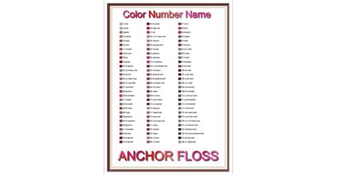Anchor Thread List By Color Number Name Cross Stitch Chart Anchor Thread Charts