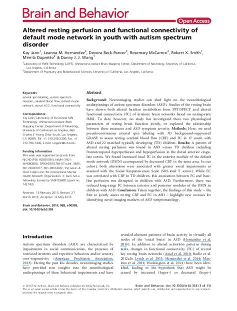 Pdf Altered Resting Perfusion And Functional Connectivity Of Default