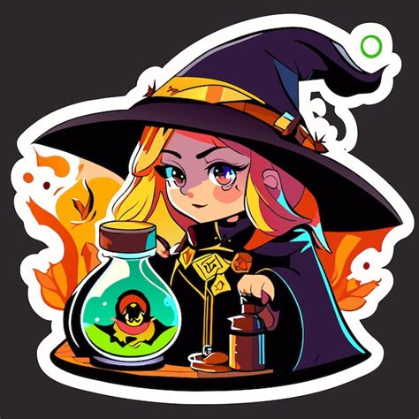 Premium Vector Witch Preparing A Potion Hand Drawn Cartoon Sticker