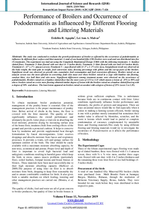 Pdf Performance Of Broilers And Occurrence Of Pododermatitis As