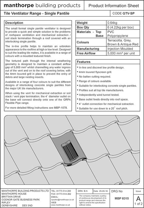 Manthorpe Single Pantile Roof Tile Vent With Pipe Adaptor To Fit Marley
