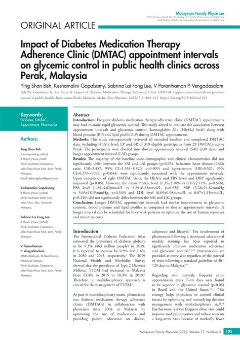 Pdf Impact Of Diabetes Medication Therapy Adherence Clinic Dmtac