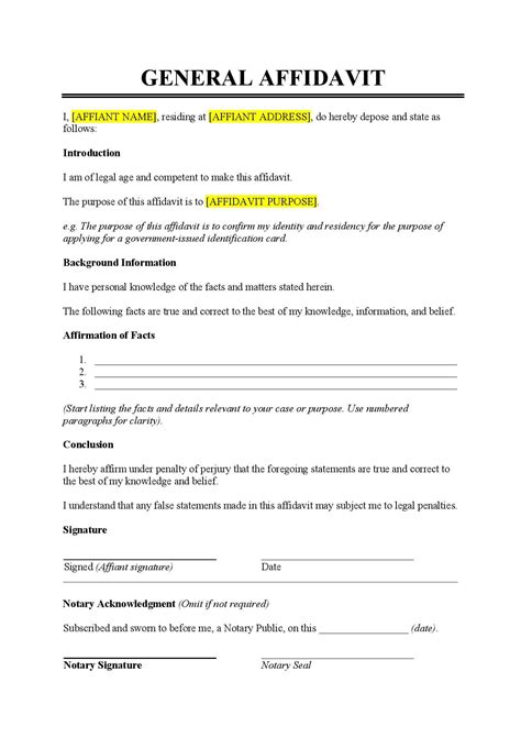 Free Printable Blank Affidavit Form Free Printable A Z