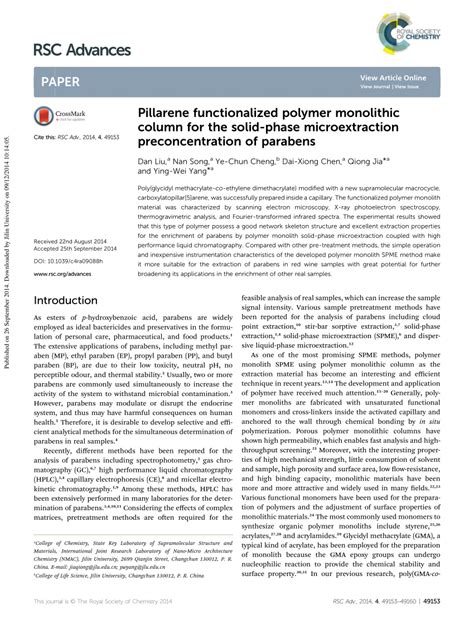 Pdf Pillarene Functionalized Polymer Monolithic Column For The Solid