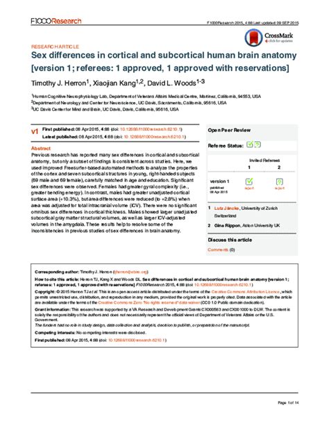 Pdf Sex Differences In Cortical And Subcortical Human Brain Anatomy