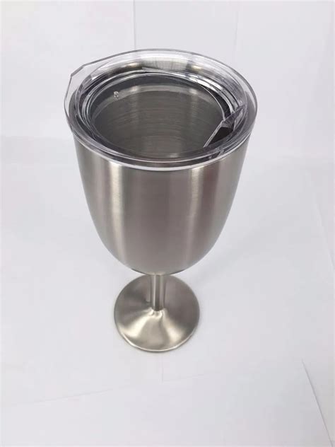 Custom10oz Vacuum Insulated Double Wall Stainless Steel Long Stem Wine Glass With Lidmetal