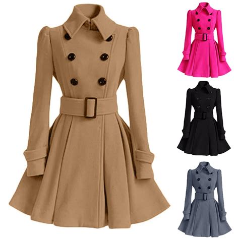 Feitong 2019 Winter Coat Women Wide Lapel Blend Belt Coat Oversize Long