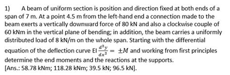 get answer a beam of uniform section is position and direction