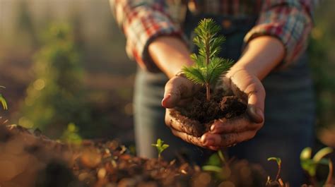 Woman Holding Spruce Tree Seedling Premium Ai Generated Image