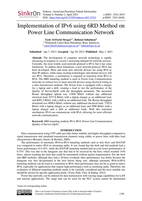 Pdf Implementation Of Ipv6 Using 6rd Method On Power Line