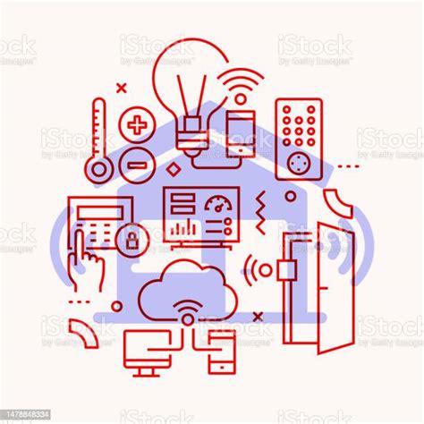 Smart Home 관련 라인 스타일 배너 디자인 웹 페이지 헤드 라인 브로셔 연례 보고서 및 책 표지 가상현실에 대한 스톡 벡터 아트 및 기타 이미지 Istock