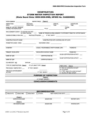 Fillable Online Waterboards Ca CONSTRUCTION STORM WATER INSPECTION
