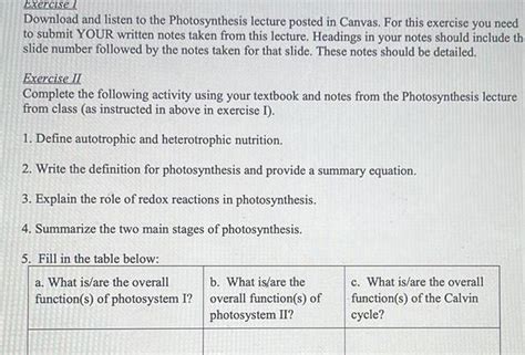 Answered Exercise 1 Download And Listen To The Photosynthesis Lecture Kunduz