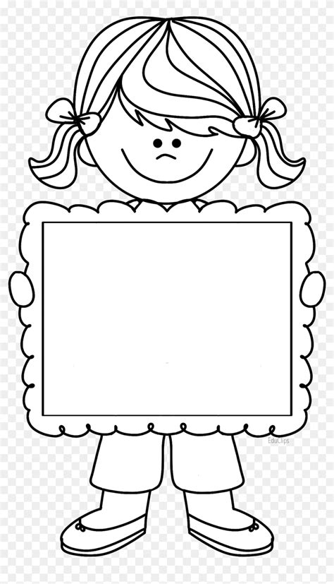 Cute Girl Clipart Holding Frame Theres Space To Write Cartoon