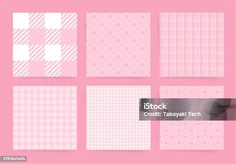 로맨틱한 핑크 체크 무늬와 깅엄 패턴 다이아몬드 하트와 미니멀리스트 모티브가 세팅된 발렌타인 데이 디자인 0명에 대한 스톡 벡터 아트 및 기타 이미지 Istock