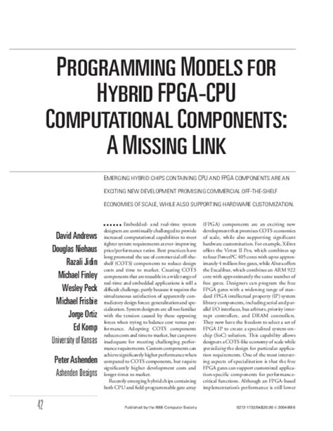 pdf programming models for hybrid fpga cpu computational components