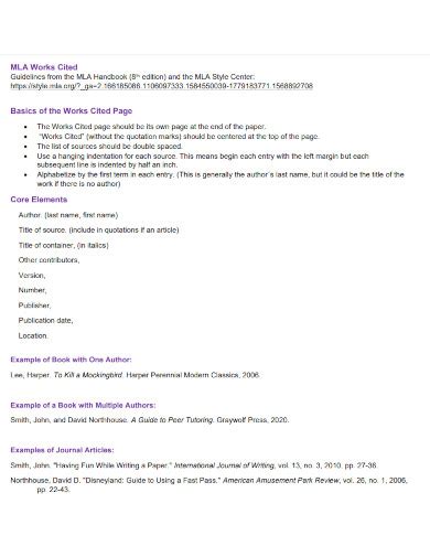MLA Format Works Cited Examples To Download