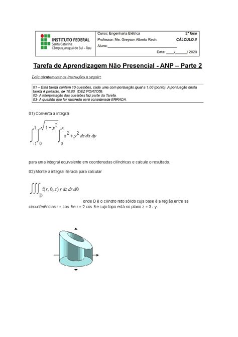 Tarefa Cálculo 2 exercicios resolvidos de calculo II Converta a