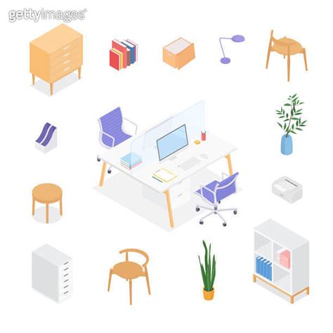 Isometric Office Desk Cubicle Chair 이미지 1369118525 게티이미지뱅크