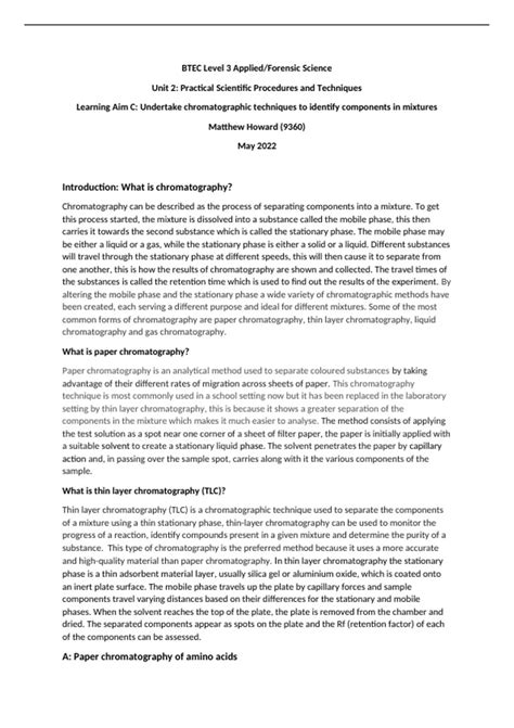 BTEC Applied Science Unit Learning Aim C Unit Practical Scientific Procedures And