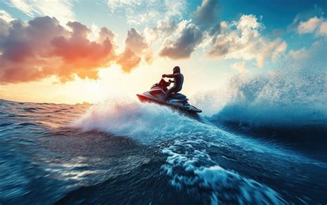Maneuverable Jet Ski Skimming Ocean Waves Premium Ai Generated Image