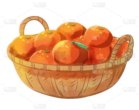 水彩画式篮子里的桔子素材 花瓣网