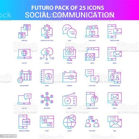 25 블루와 핑크 Futuro 사회적 통신 아이콘 팩 노트북에 대한 스톡 벡터 아트 및 기타 이미지 노트북 노트북 사용하기