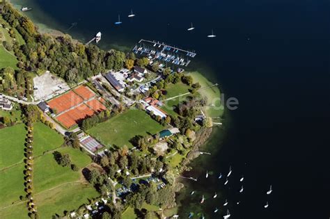 Luftaufnahme Tutzing Yachthafen Tennisclub und Südbad Tutzing