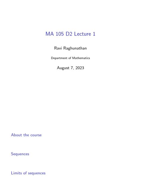D2lecture1 Pdf Limit Mathematics Sequence