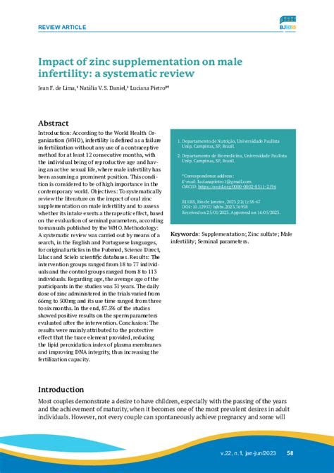 Pdf Impact Of Zinc Supplementation On Male Infertility A Systematic Review