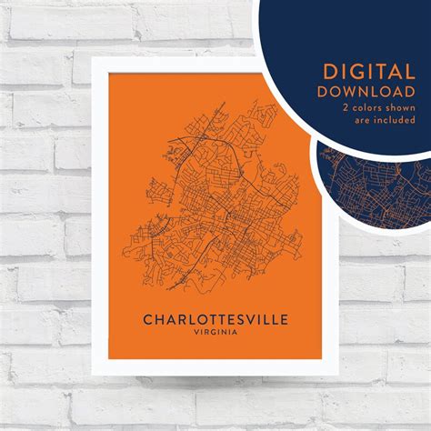 Charlottesville Map Digital Download Printable Wall Art Etsy