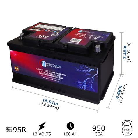 Mm H9 Start And Stop Car Bci Group 95r 12v 100ah 190rc 950cca