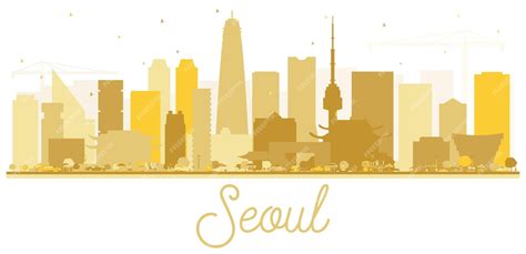 흰색 절연 황금 건물 서울 한국 스카이 라인 실루엣 벡터 일러스트 레이 션 현대 건축과 비즈니스 여행 및 관광 개념입니다