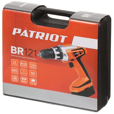 Эл.Дрель аккум Шуруповерт PATRIOT 10мм 12V 1*1,3Ач NiCd 1скор 0-550об ...