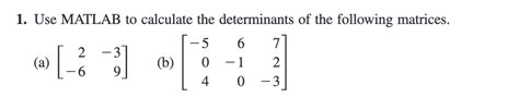 Solved 1 Use Matlab To Calculate The Determinants Of The
